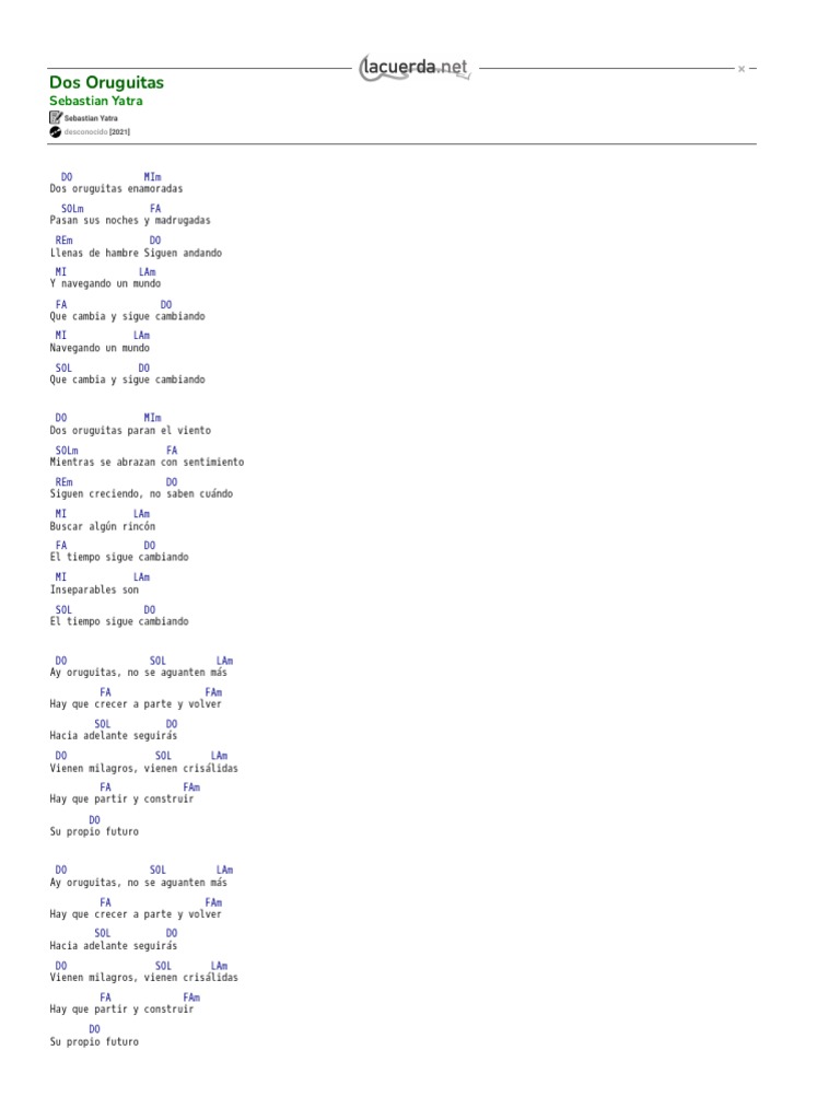 DOS ORUGUITAS, Sebastian Yatra - Acordes | PDF