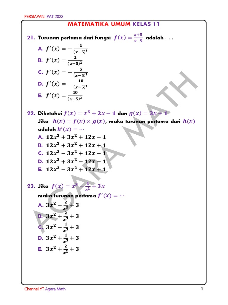 Mtku Kelas 11 Pat 2022 Agara Math Up 21-30 | PDF