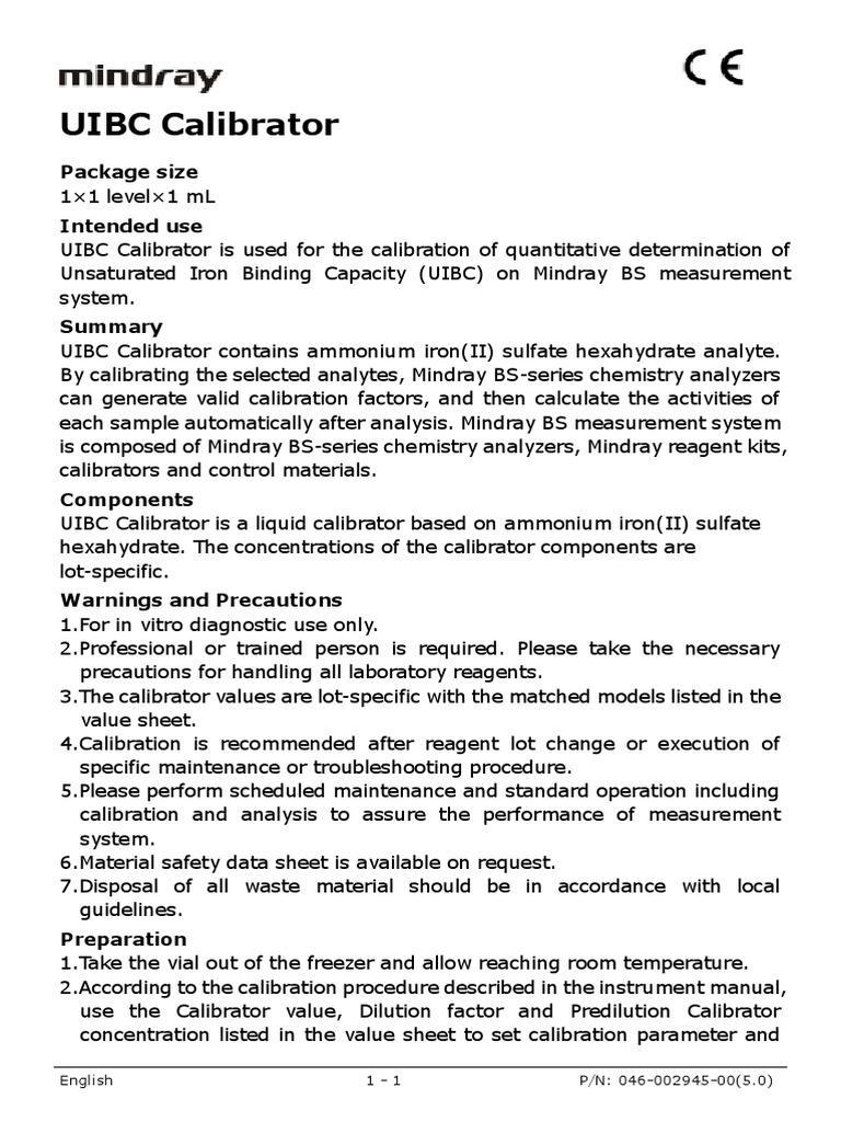UIBC Calibrator: Package Size Intended Use | PDF | Calibration | Metrology