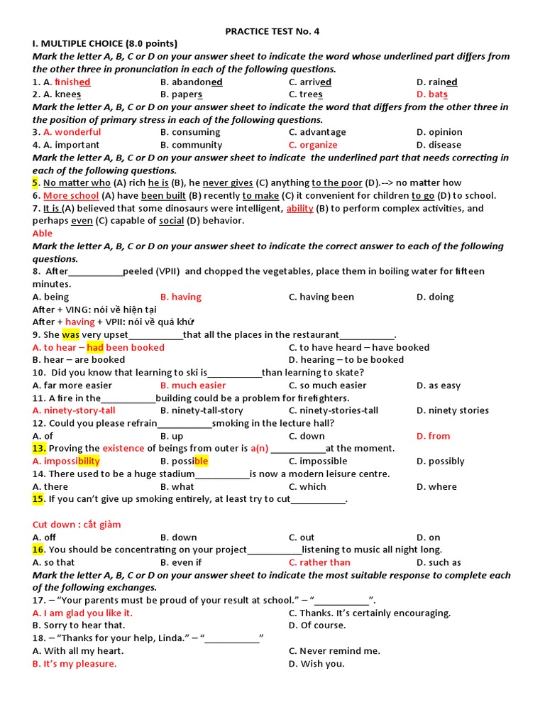Practice Test No 4 040322 CH A Linh | PDF | Wuthering Heights