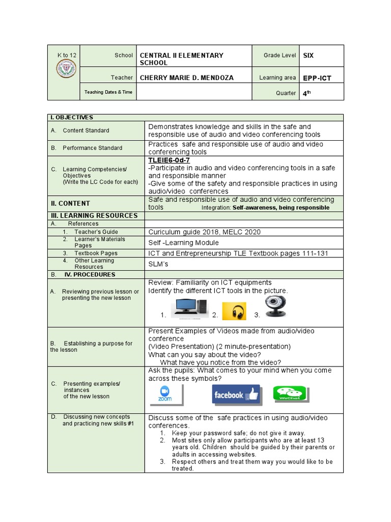 Grade 6 Cot DLP q4 Epp by Teacher Cherry | Download Free PDF | Videotelephony | Educational ...