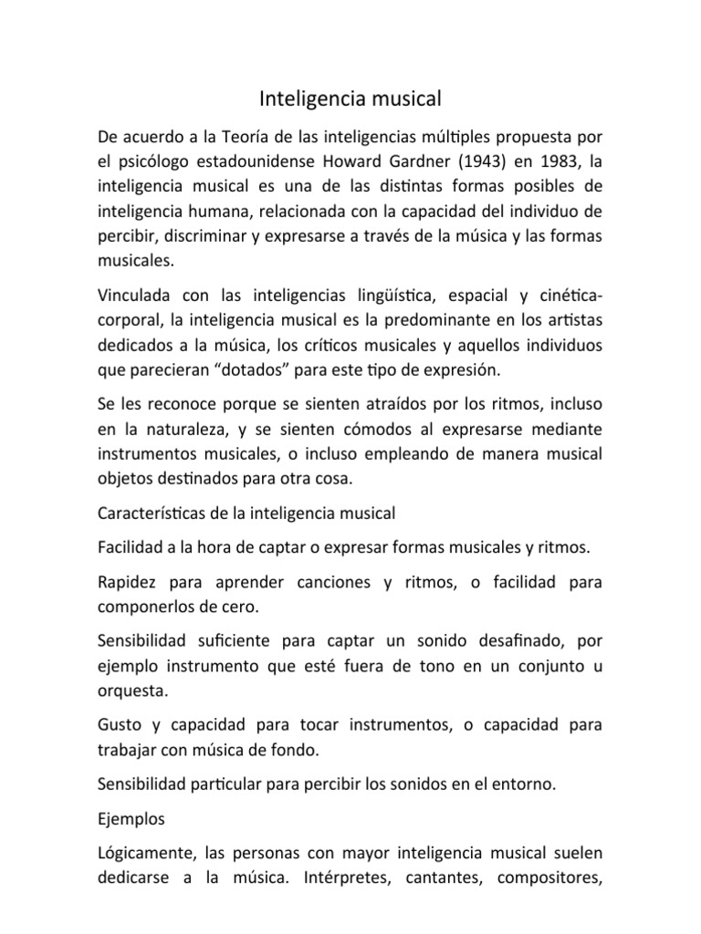 Inteligencia Musical | PDF | Aprendizaje | Inteligencia