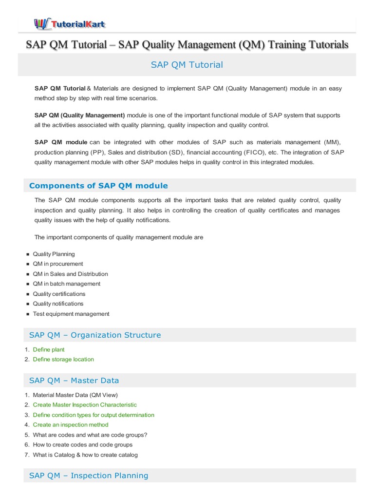 Sap QM Tutorial | PDF | Quality Management | Computing