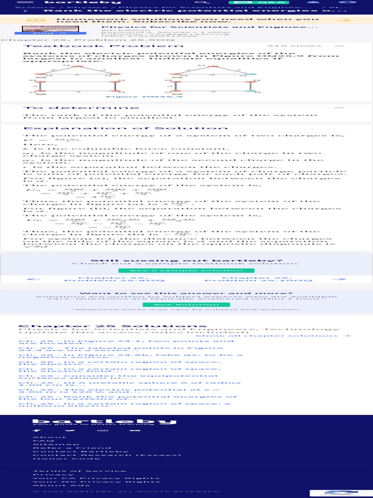 Textbook Problem: Chapter 25 Solutions | PDF | Potential Energy | Physics