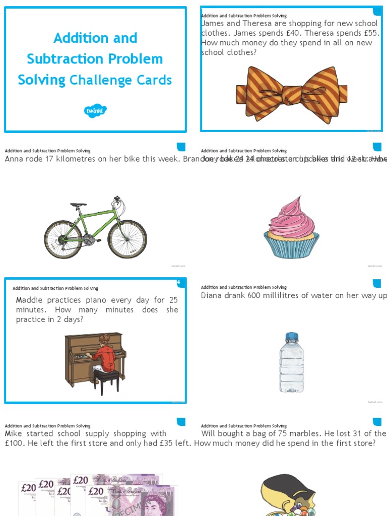 Addition and Subtraction Problem Solving: Challenge Cards | PDF