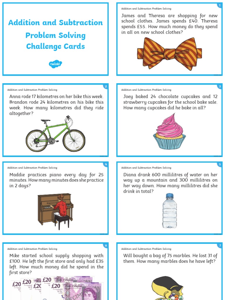 Addition and Subtraction Problem Solving: Challenge Cards | PDF