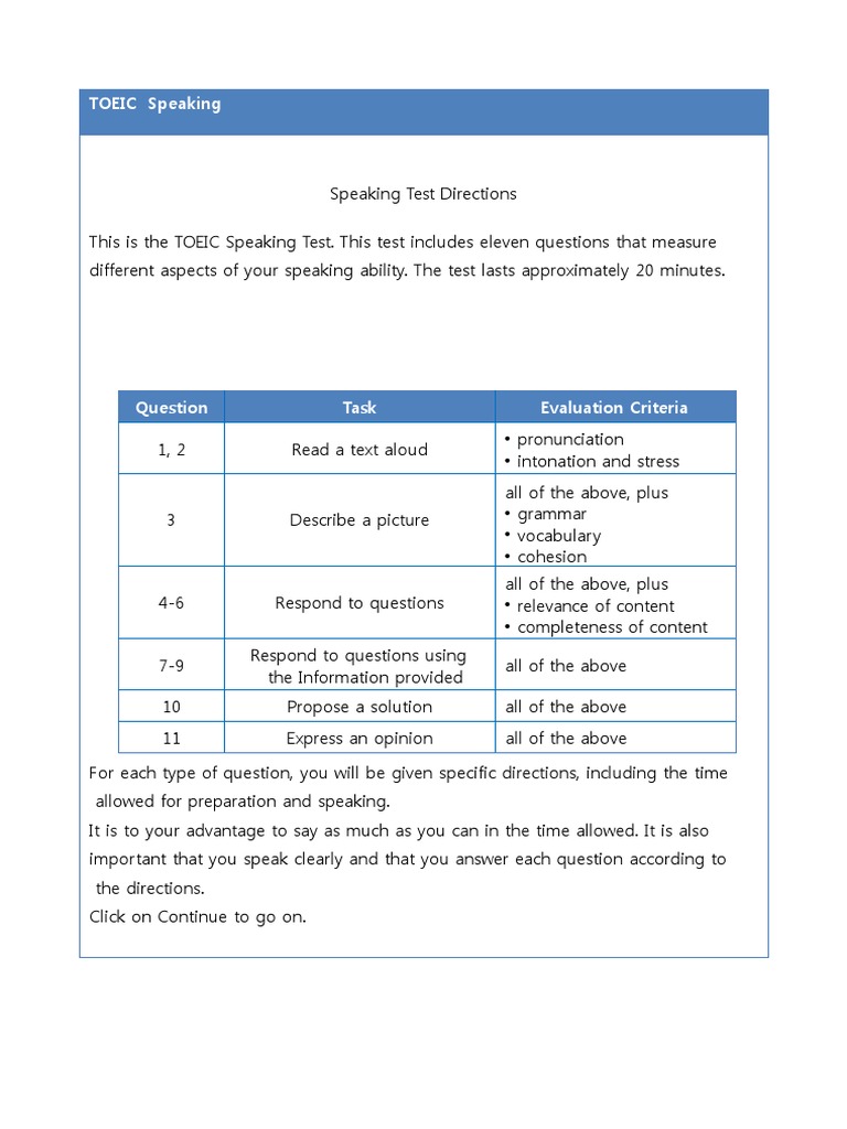 TOEIC Complete Speaking Tests | PDF