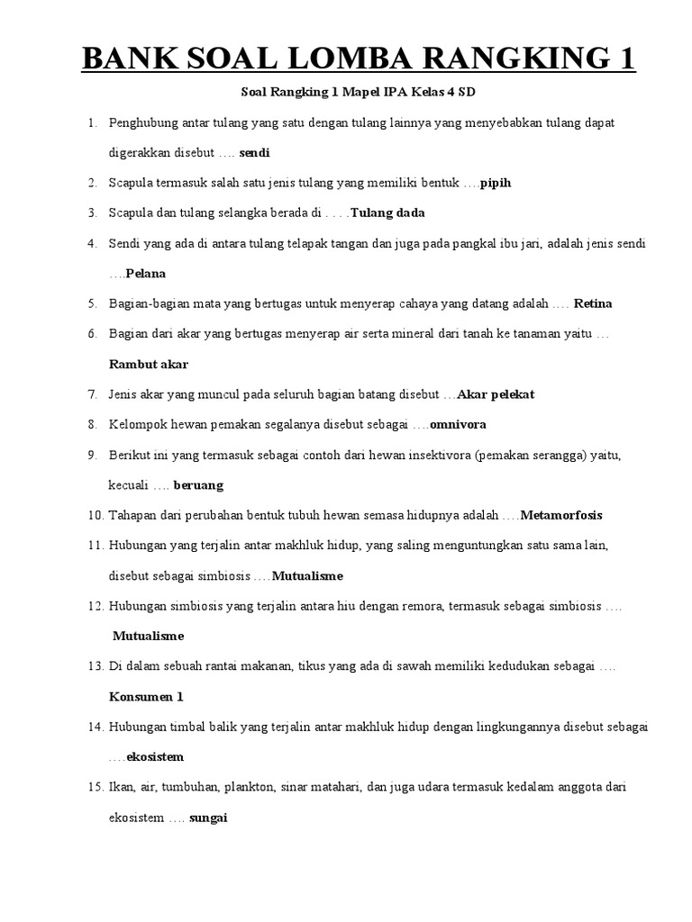 Bank Soal Lomba Rangking 1 | PDF