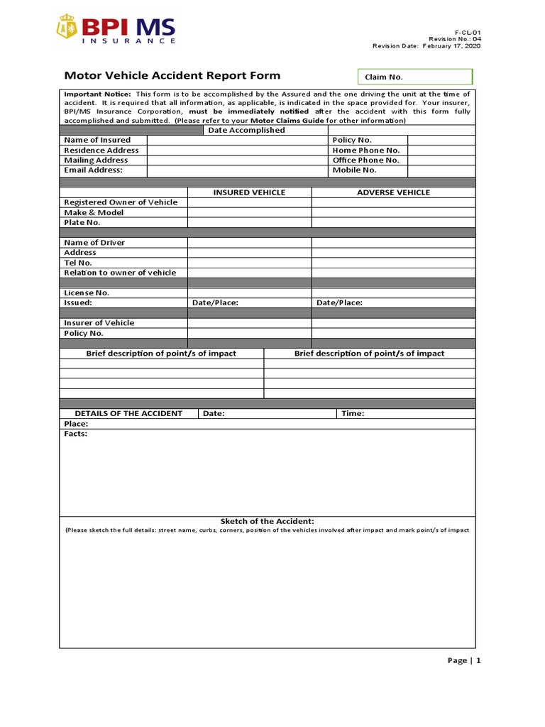 F-Cl-01 Motor Vehicle Accident Report Form - UPDATED | PDF | Fraud ...