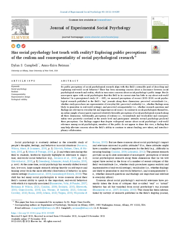 Journal of Experimental Social Psychology: Dylan S. Campbell, Anna ...