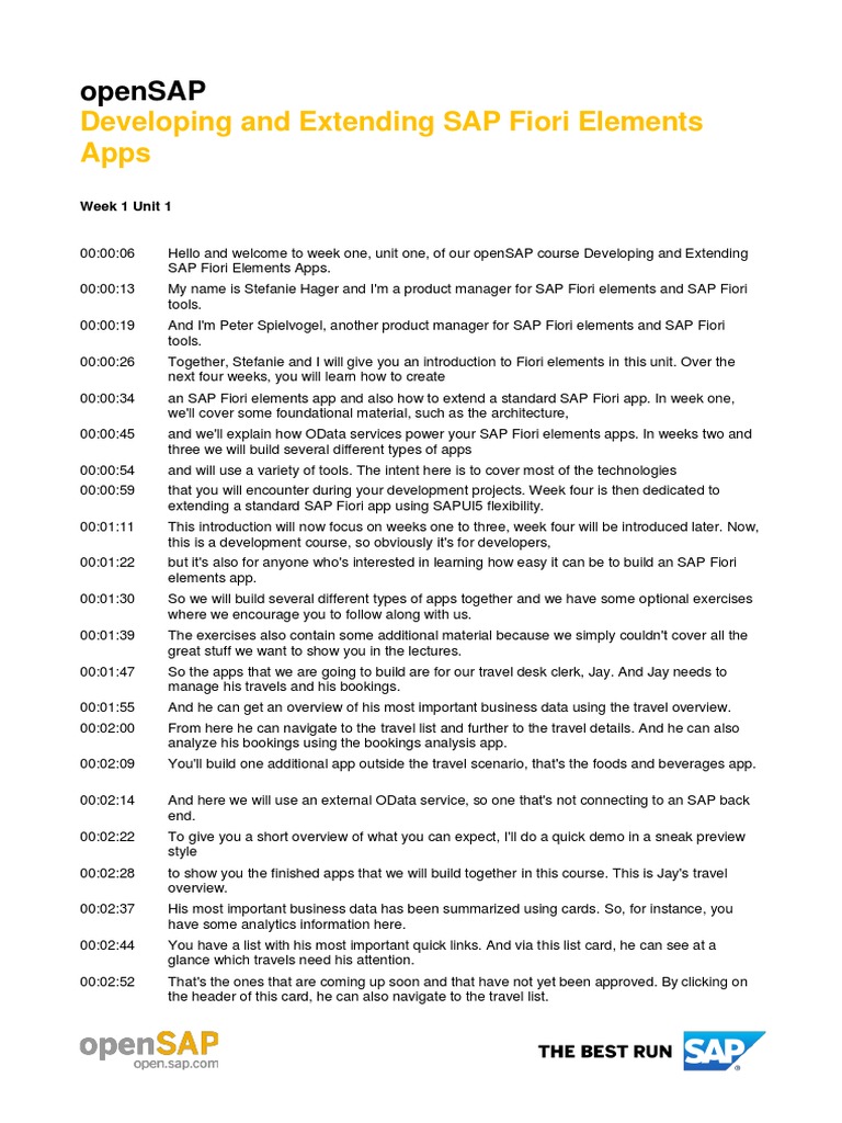 Developing and Extending Sap Fiori Elements Apps: Opensap | PDF | Web Application | Metadata