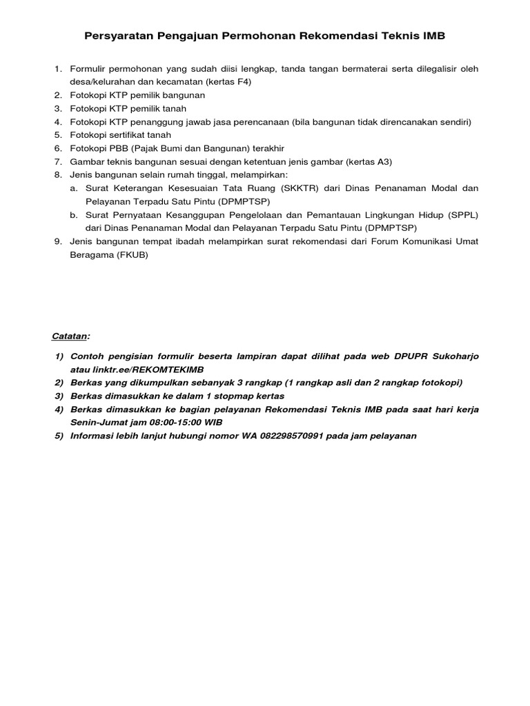 Formulir Rekomendasi Teknis Imb | PDF | Teknologi & Rekayasa