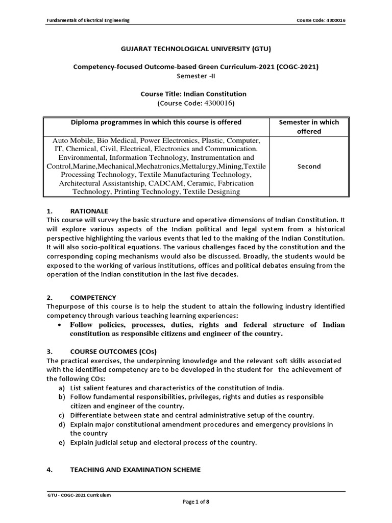 GTU Teaching Scheme & Syllabus | PDF | Constitution