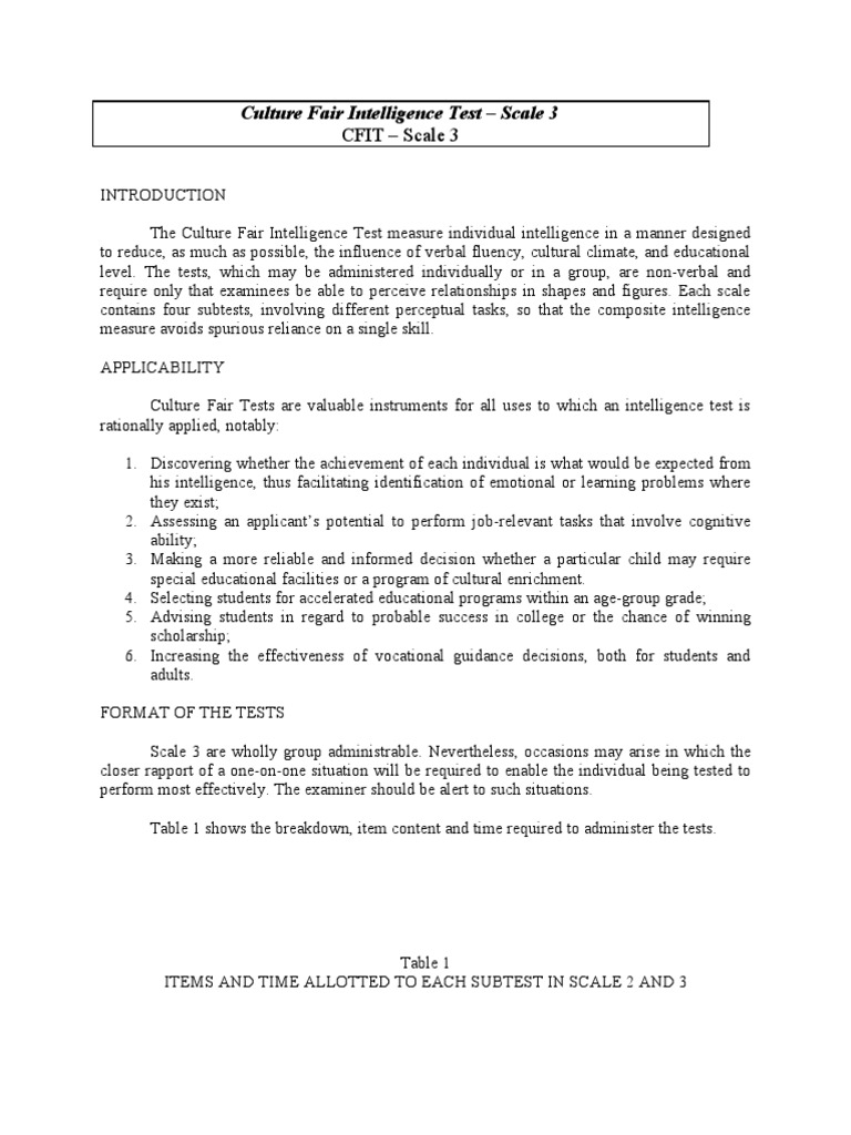 Culture Fair Intelligence Test - Scale 3 | PDF