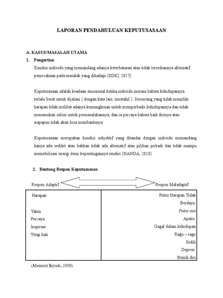 LAPORAN PENDAHULUAN KEPUTUS ASAAN - Doc TUGAS DIO, NINDY, EVA | PDF