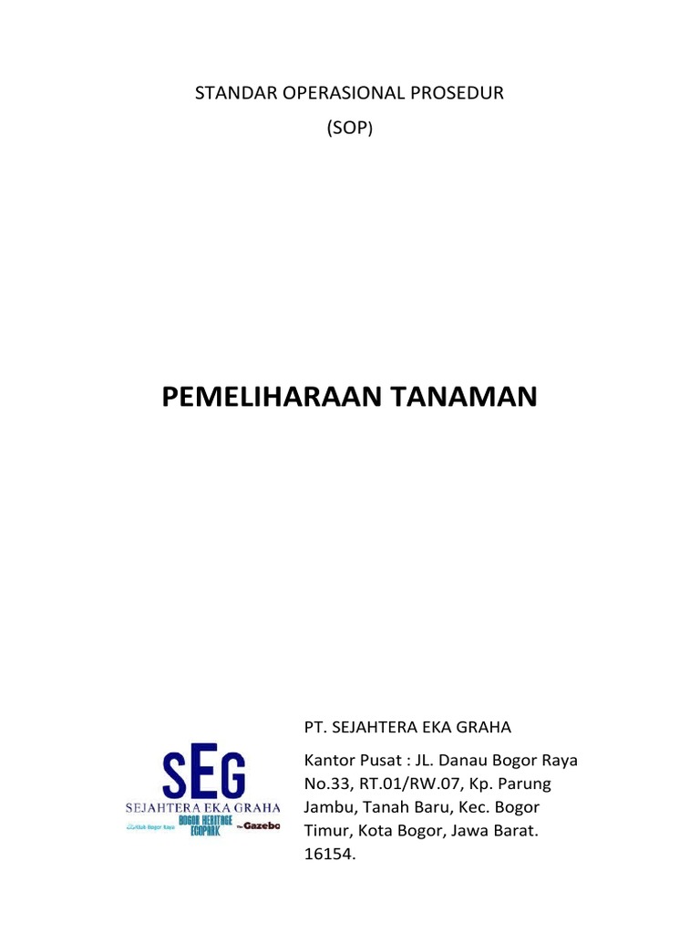 SOP Pemeliharaan Tanaman PT Sejahtera | PDF