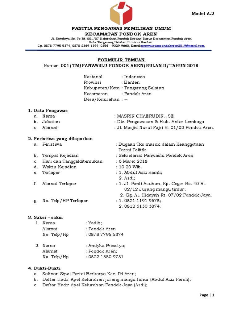 Model A.2 (Formulir Temuan) | PDF