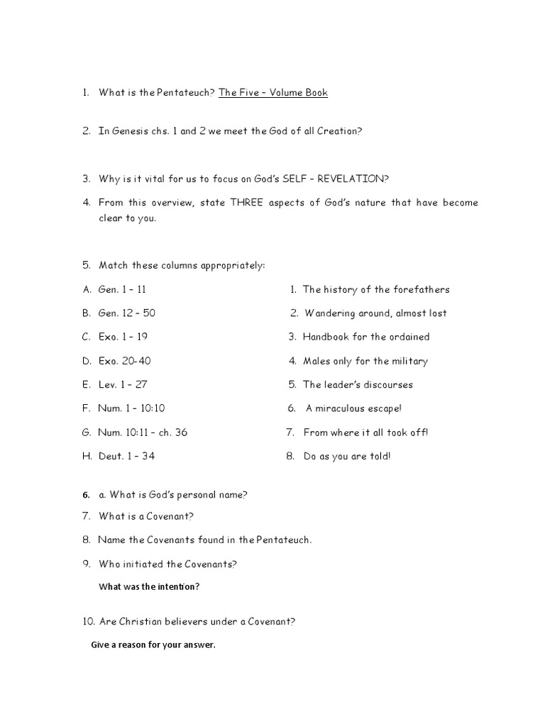 Assignment - Pentateuch Questions | PDF