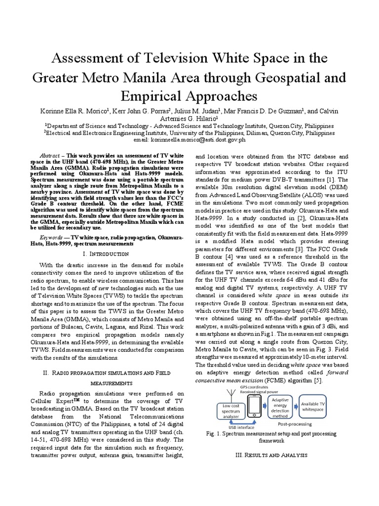 Assessment of Television White Space in The Greater Metro Manila Area ...