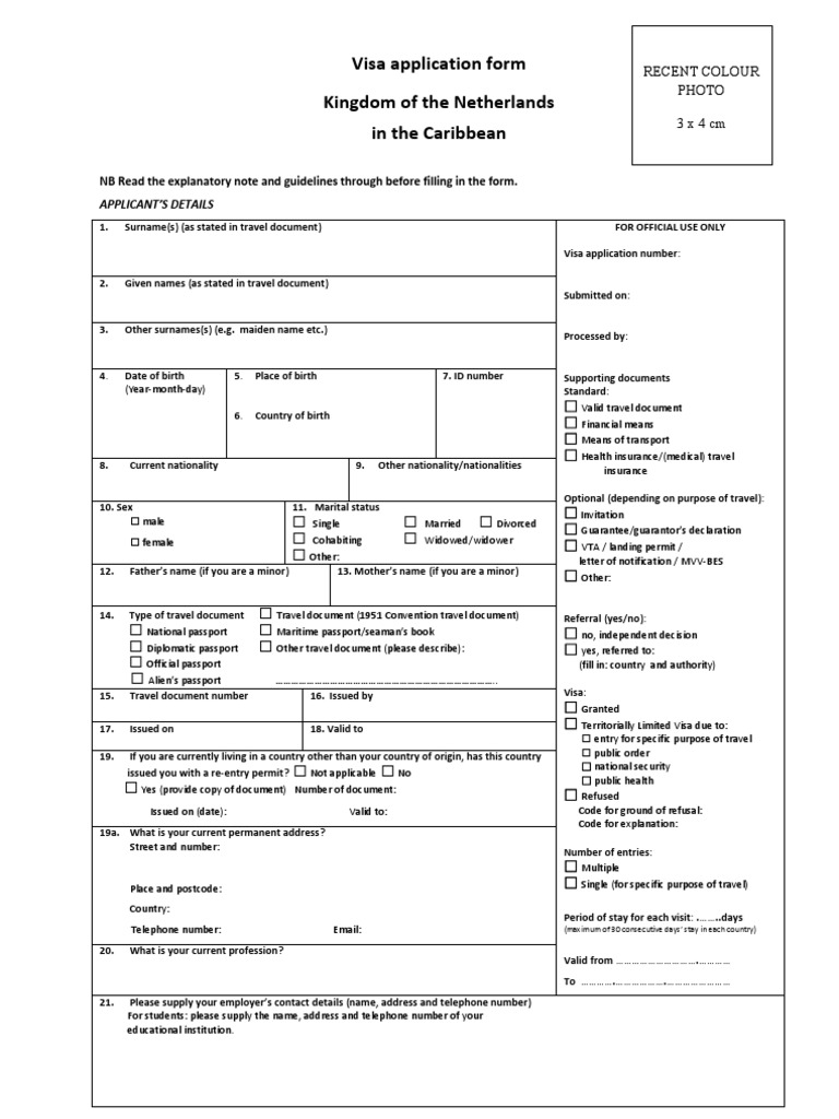 Visa Application Form NA English | PDF | Kingdom Of The Netherlands ...