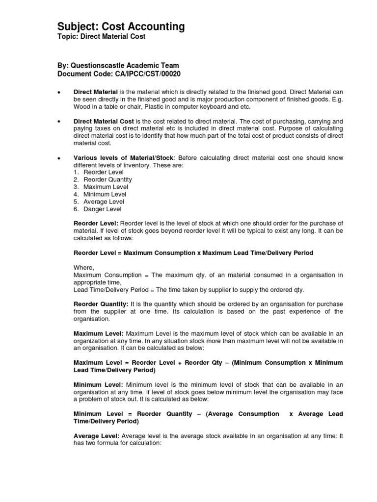 Direct Material Cost | PDF | Inventory | Production And Manufacturing