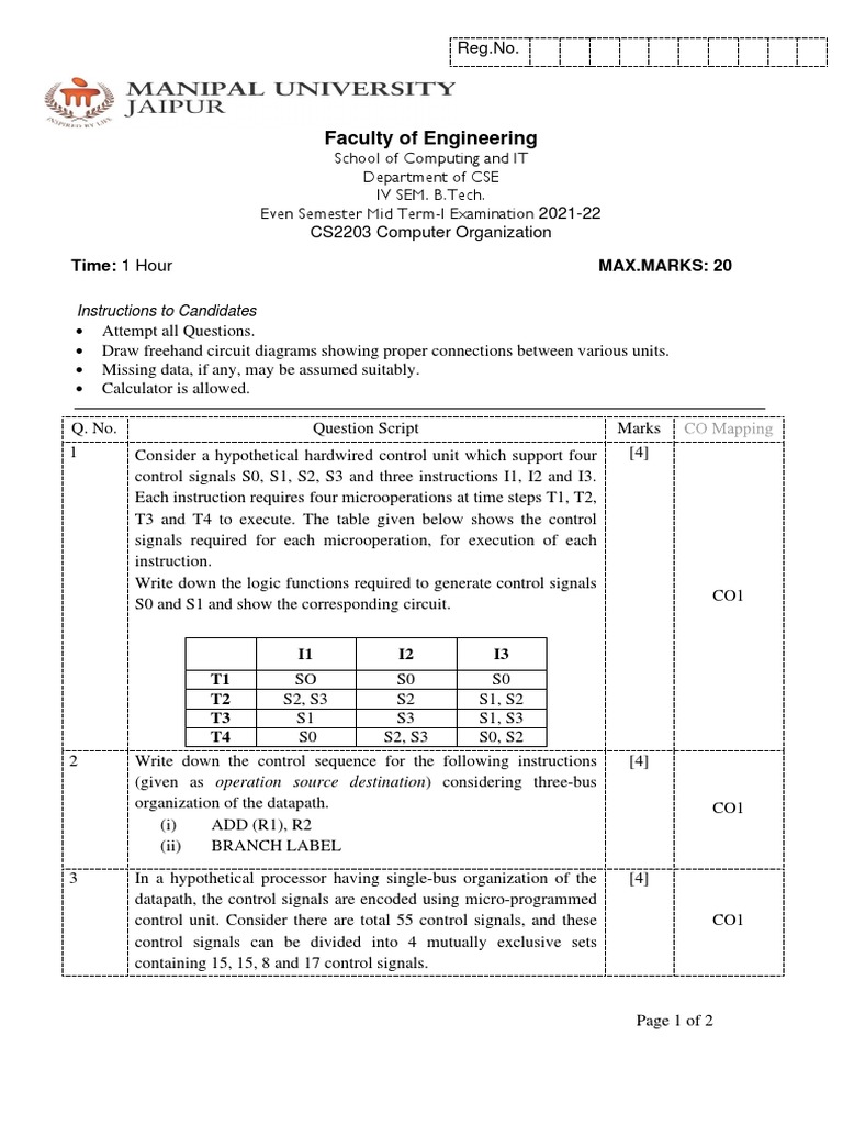 CS2203 - Computer Organization - MTE1 Paper | PDF | Cpu Cache | Array ...