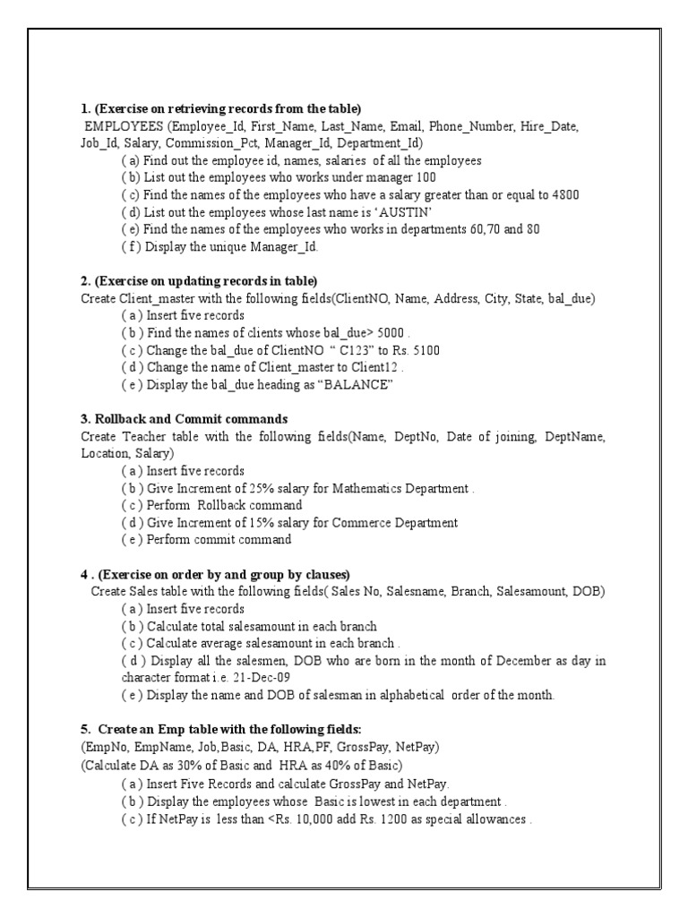 (Exercise On Retrieving Records From The Table) | PDF | Pl/Sql | Computer Data