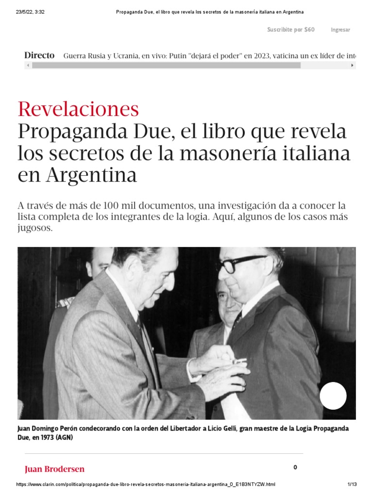 Propaganda Due, El Libro Que Revela Los Secretos de La Masonería ...