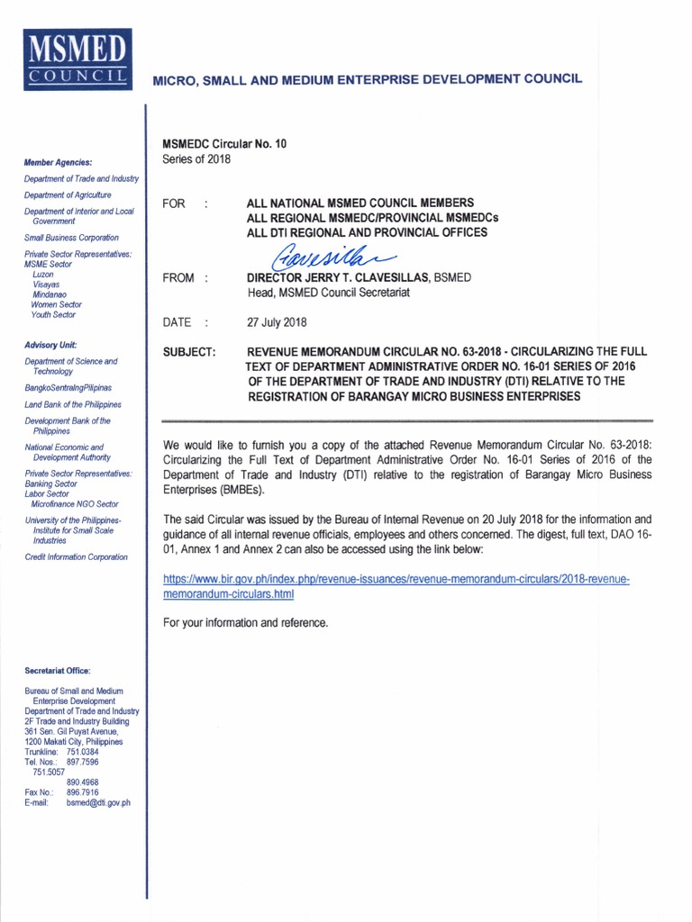 Revenue MC 63-2018 - DTI DAO 16-01 | Download Free PDF | Licensure ...