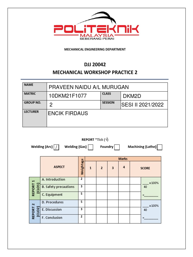 DJJ20042 Cover N Contents of Report | PDF