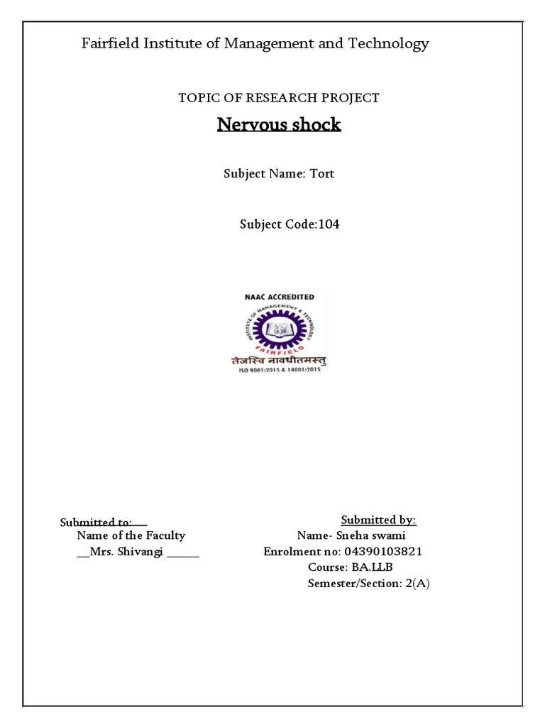 Nervous Shock: Fairfield Institute of Management and Technology | PDF ...