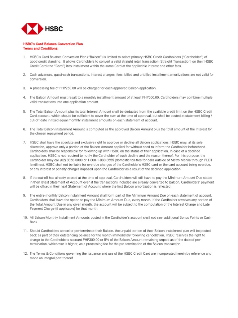 HSBC's Card Balance Conversion Plan Terms and Conditions | PDF | Credit ...