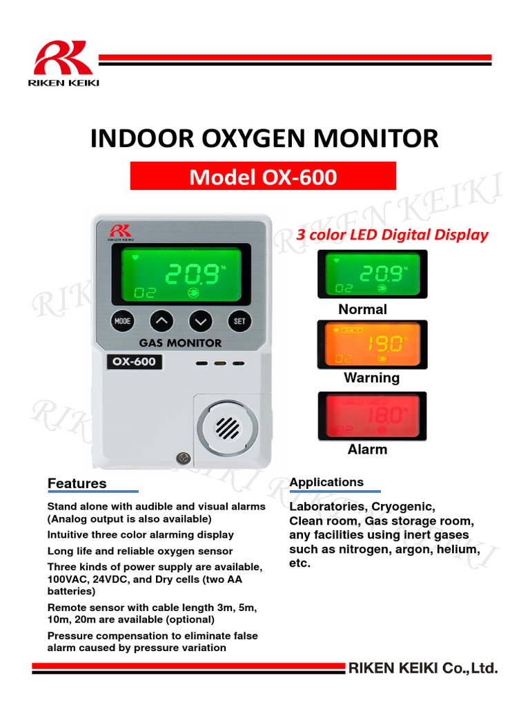 Indoor Oxygen Monitor: Model OX 600 | PDF | Gases | Oxygen