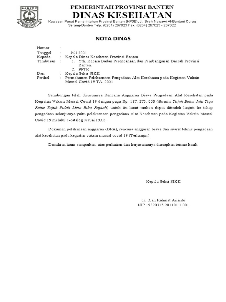 NOTA DINAS Permintaan Obat | PDF