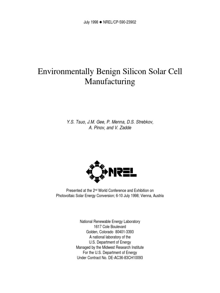 Envtally Benign Solar Power | PDF | Photovoltaics | Silicon