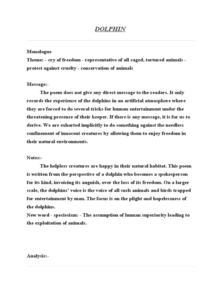 The Dolphins - by Carol Ann Duffy | PDF | Poetry | Dolphin