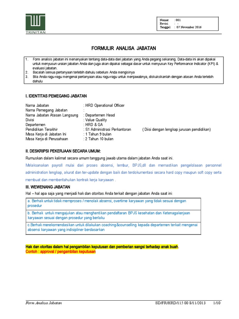 Contoh Pengerjaan Anjab | PDF