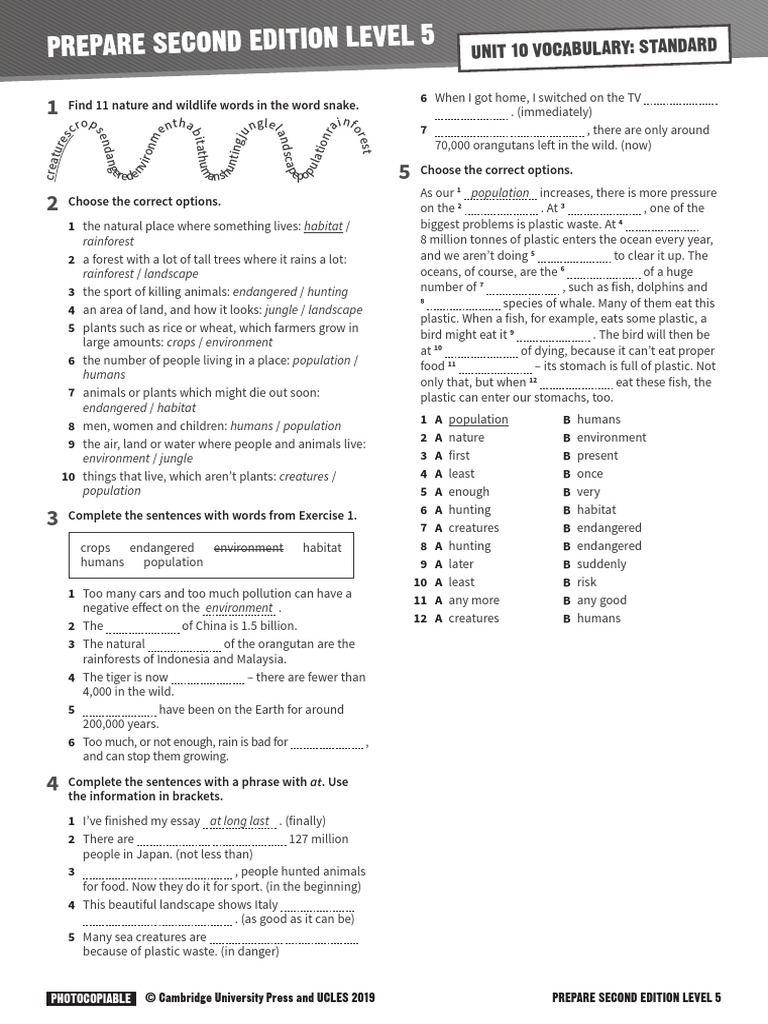 Prepare Second Edition Level 5: Unit 10 Vocabulary: Standard | PDF | Natural Environment ...