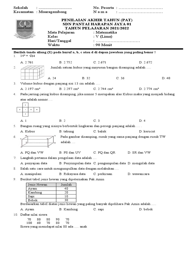 Soal Pat MTK KLS 5 | PDF