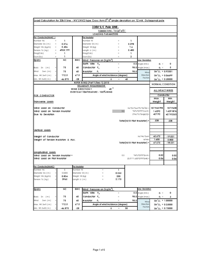 33kV Line Load Calculation Details | PDF | Insulator (Electricity ...