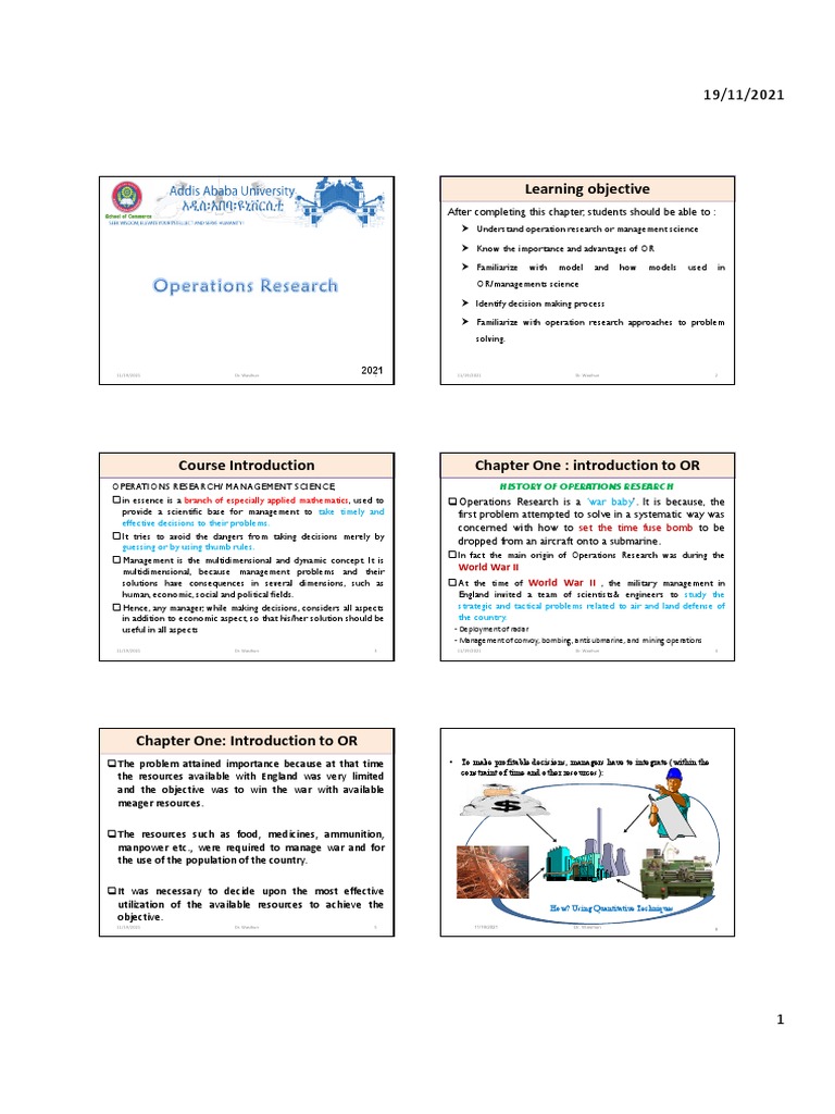 Chapter One Introduction To or | PDF | Operations Research | Mathematical Optimization