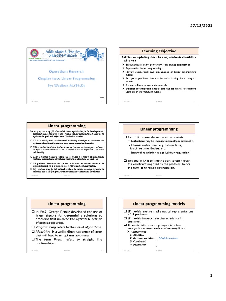 Chapter Two Linear Programming Graphics | PDF | Linear Programming | Mathematical Optimization