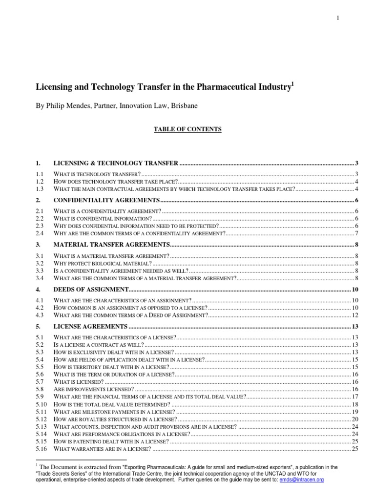 Navigating Licensing and Technology Transfer in the Pharmaceutical ...