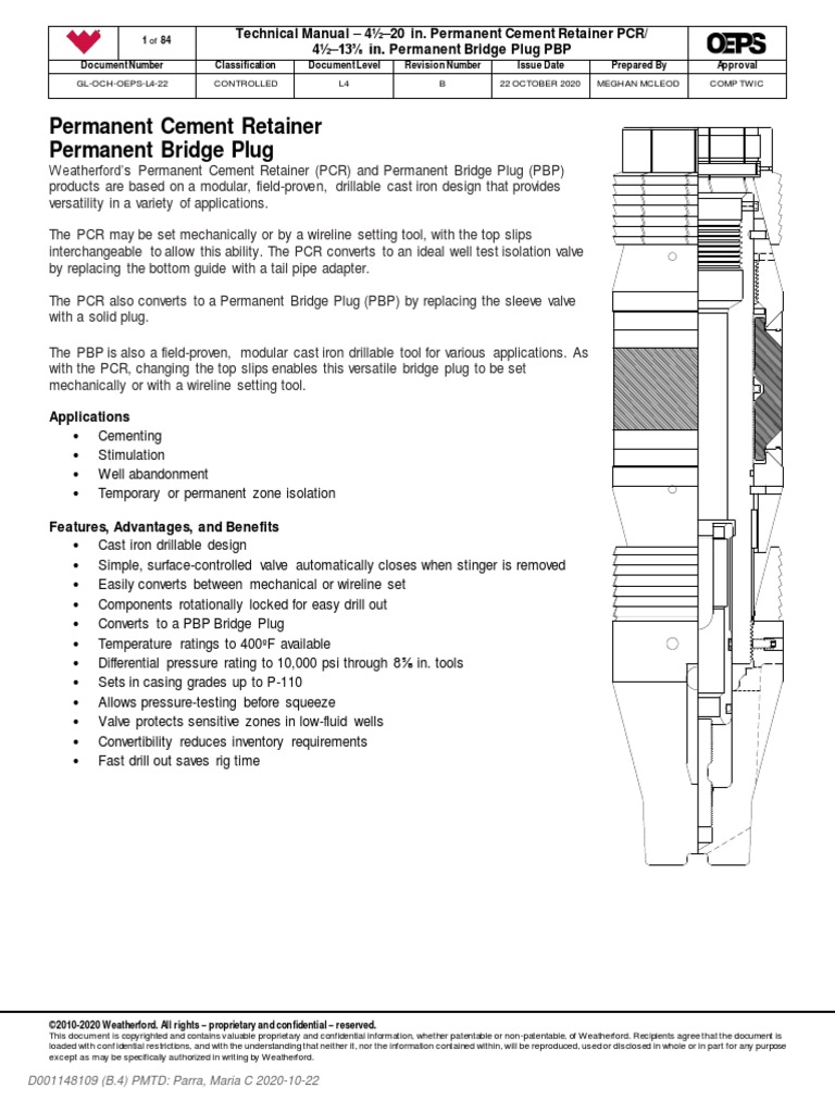 Tech Manual Permanent Cement Retainer and Bridge Plug - Latest | PDF ...