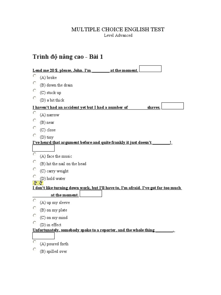 Multiple Choice English Test | PDF