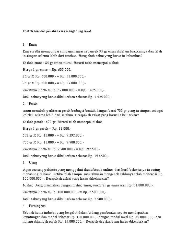 Contoh Soal Perhitungan Zakat | PDF