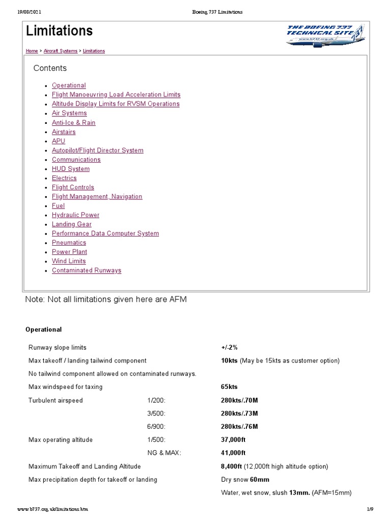 Boeing 737 Operational Limitations | PDF | Takeoff | Vehicles