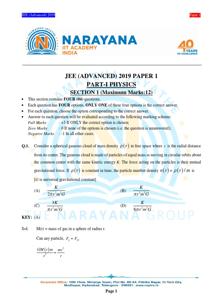 Adv 2019 Phy Che Math p1 | PDF | Capacitor | Chloride