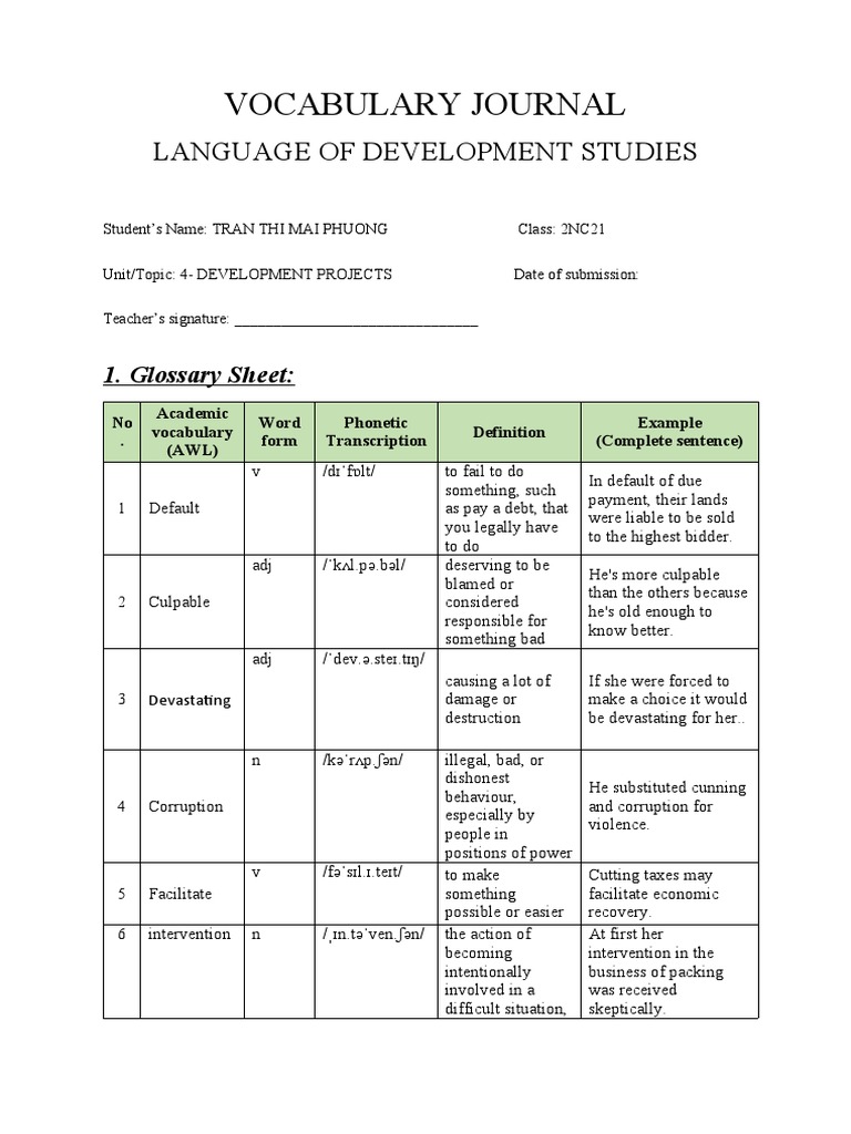 Vocabulary Journal: Language of Development Studies | PDF ...