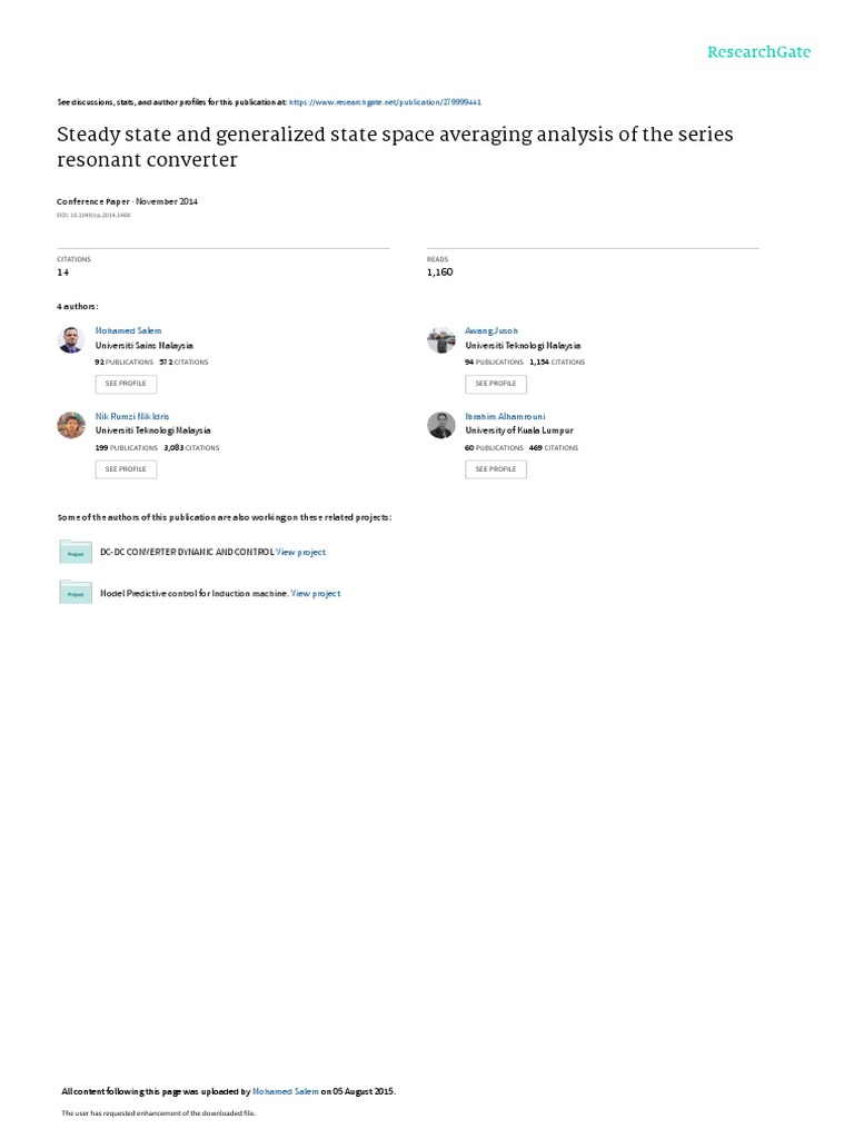 Steady State And Generalized State Space Averaging Analysis Of The